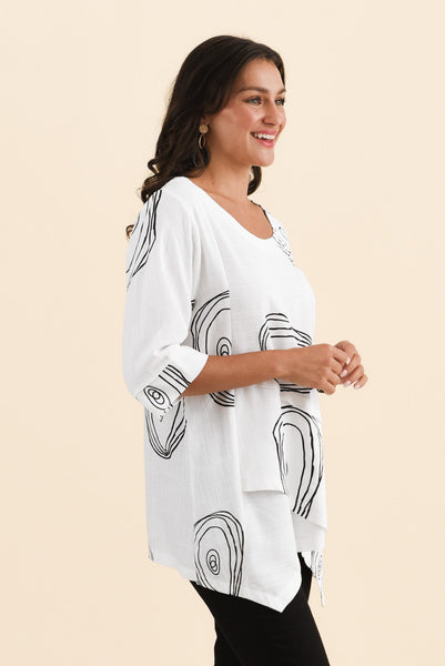 Anya White Circle Linen Cotton Top - Blue Bungalow NZ