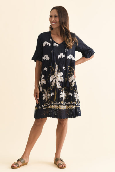 Cayman Navy Seaside Cotton Tunic Dress - Blue Bungalow NZ