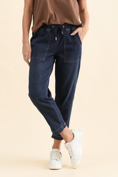 Eliana Dark Blue Denim Stretch Jeans - Blue Bungalow NZ