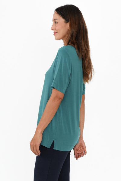 Ella Aqua Micro Modal Vee Tee - Blue Bungalow NZ