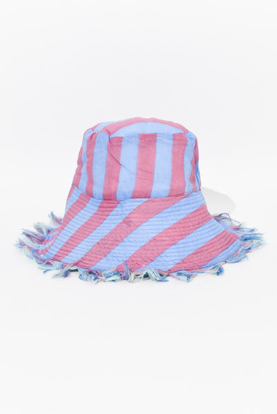 Fray Blue Stripe Cotton Wide Brim Hat - Blue Bungalow NZ