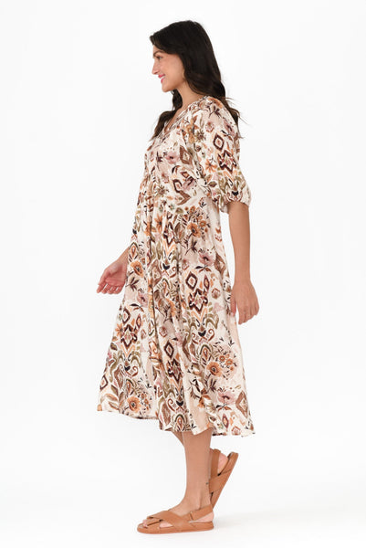 Gabriella Brown Floral Pocket Dress - Blue Bungalow NZ