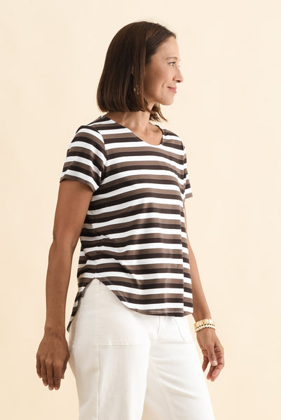 Janis Brown Stripe Bamboo Tee - Blue Bungalow NZ