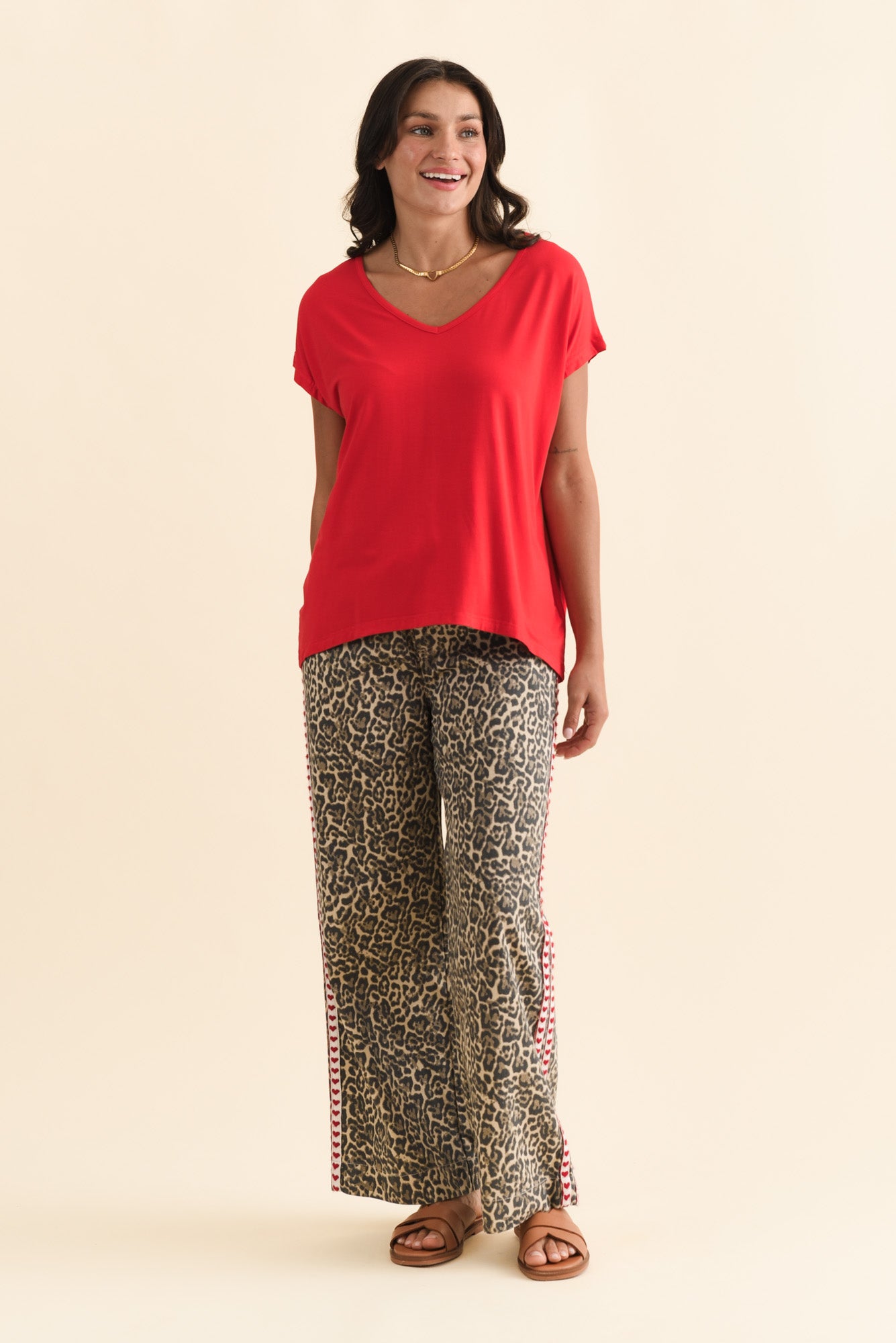 Jenner Red V Neck Tee - Blue Bungalow NZ
