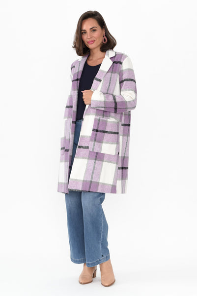 Jodi Purple Check Pocket Coat - Blue Bungalow NZ