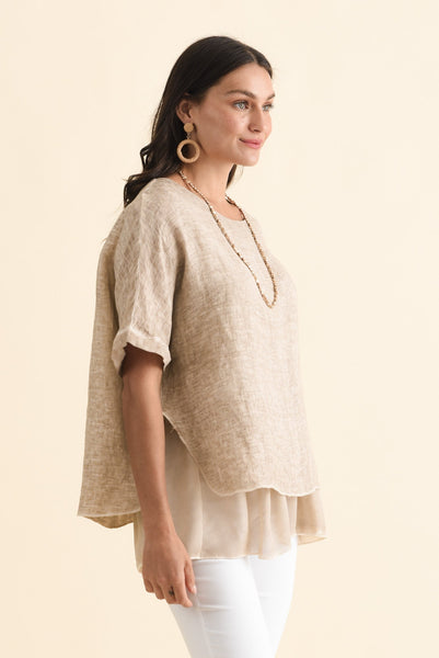 Kayla Beige Linen Layered Top - Blue Bungalow NZ
