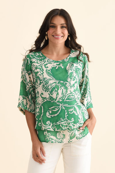 Liora Green Swirl Layered Top - Blue Bungalow NZ