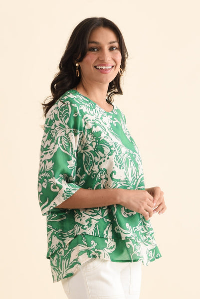 Liora Green Swirl Layered Top - Blue Bungalow NZ