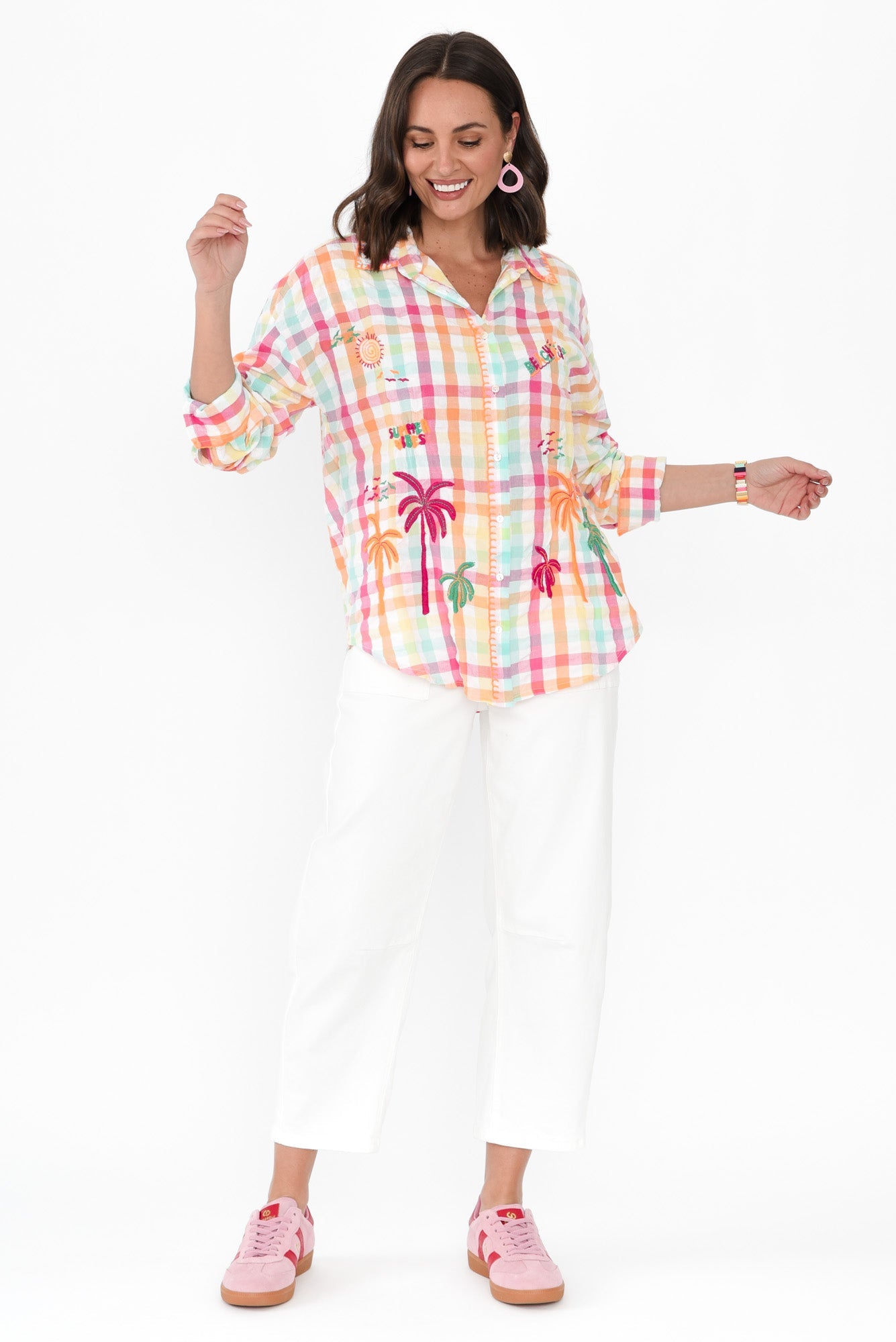 Tove Blue Seaside Cotton Embroidered Shirt - Blue Bungalow NZ