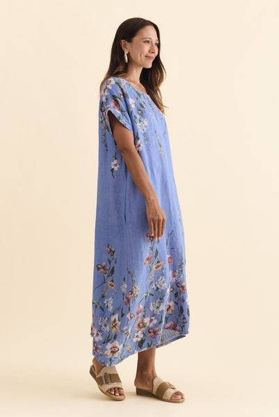 Morrison Blue Floral Linen Pocket Dress - Blue Bungalow NZ