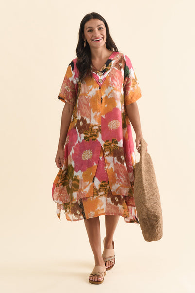 Nala Pink Flower Layers Dress - Blue Bungalow NZ