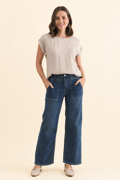 Orwell Mid Blue Straight Leg Jeans - Blue Bungalow NZ