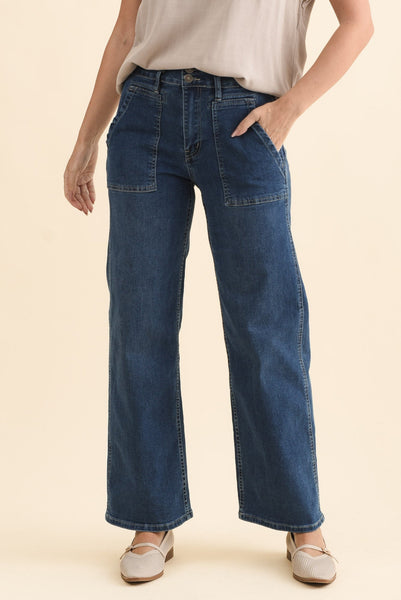 Orwell Mid Blue Straight Leg Jeans - Blue Bungalow NZ
