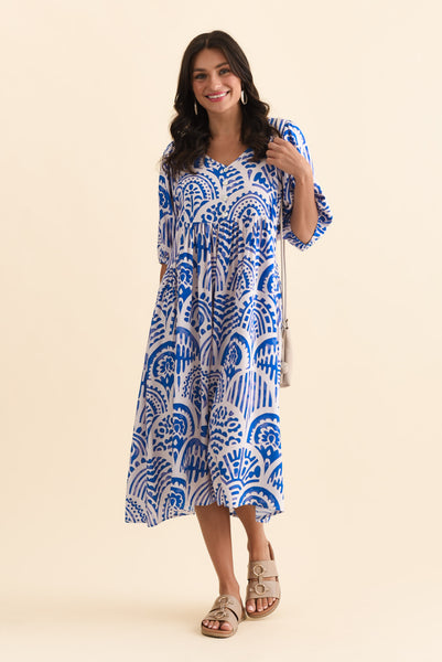 Pansy Blue Abstract Pocket Dress - Blue Bungalow NZ