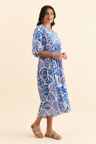 Pansy Blue Abstract Pocket Dress - Blue Bungalow NZ