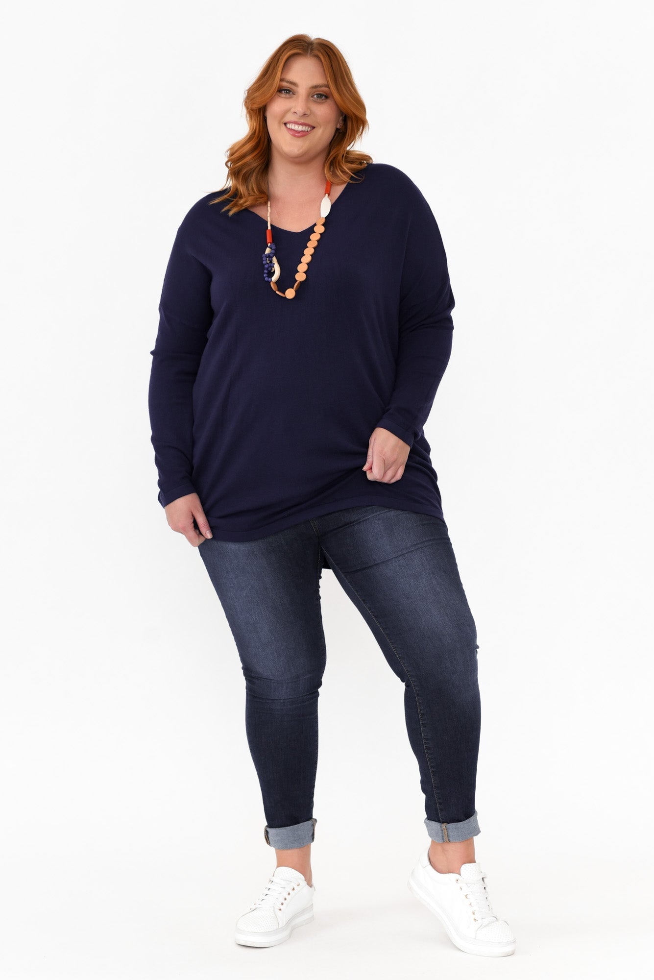 Piper Navy V Neck Knit Jumper - Blue Bungalow NZ