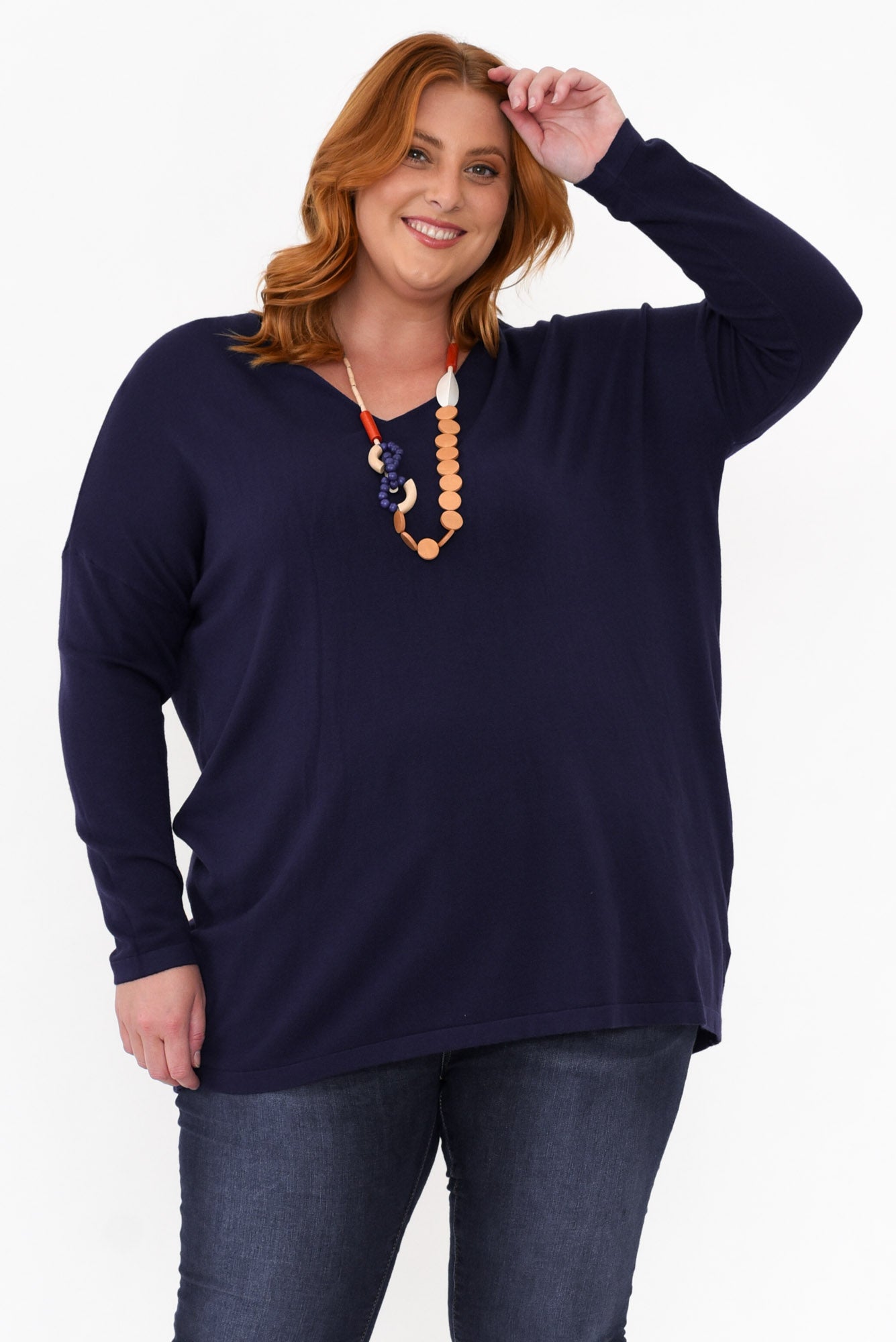 Piper Navy V Neck Knit Jumper - Blue Bungalow NZ