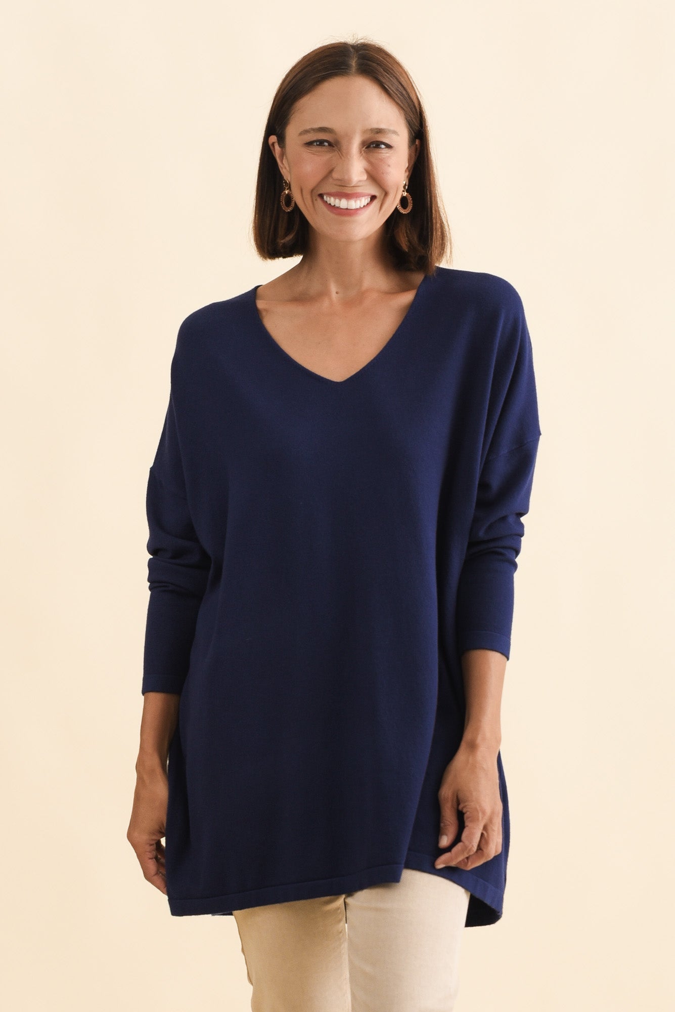 Piper Navy V Neck Knit Jumper - Blue Bungalow NZ