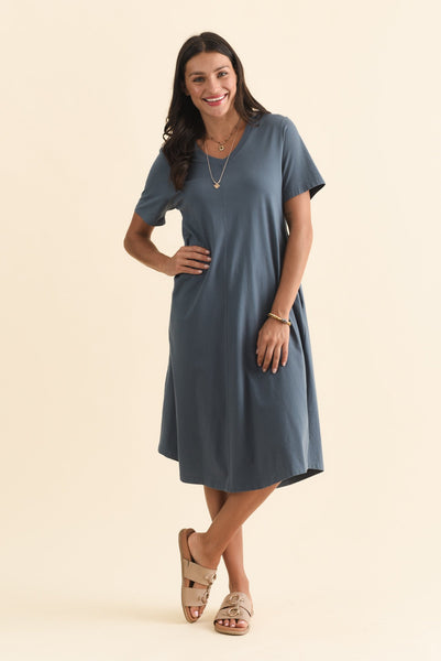 Quentin Steel Cotton Tee Dress - Blue Bungalow NZ