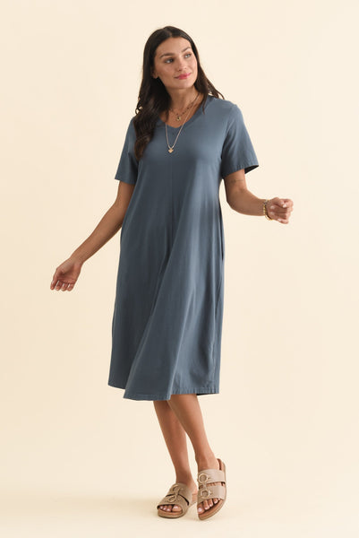 Quentin Steel Cotton Tee Dress - Blue Bungalow NZ