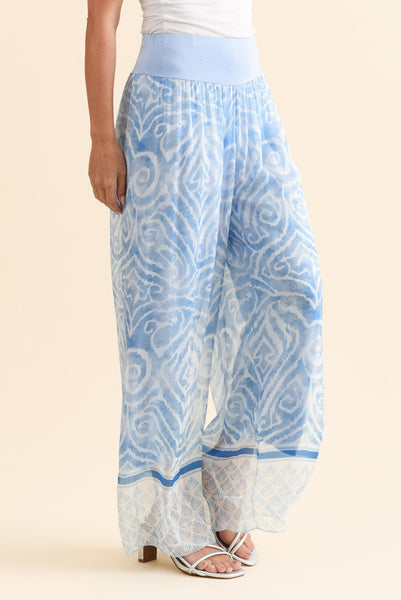 Reba Blue Swirl Silk Layer Pants - Blue Bungalow NZ