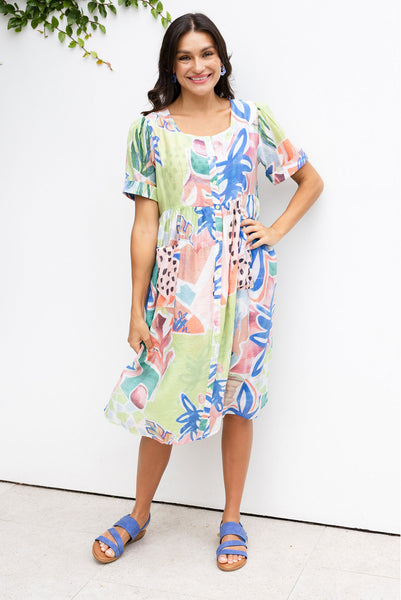 Rayna Blue Flower Button Dress - Blue Bungalow NZ