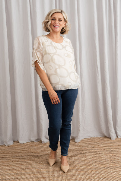 Shaila Cream Circle Silk Top - Blue Bungalow NZ