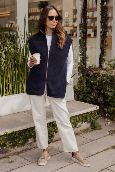 Navy Cotton Zip Knit Vest - Blue Bungalow NZ