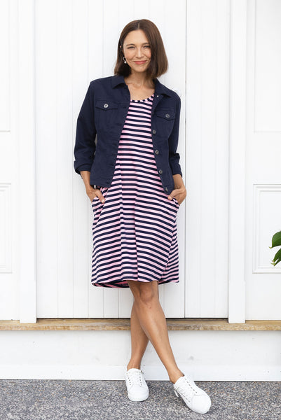 Izzy Pink Stripe Cotton Tee Dress - Blue Bungalow NZ