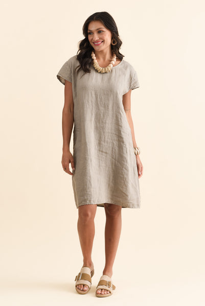 Sahara Taupe Linen Pocket Dress - Blue Bungalow NZ