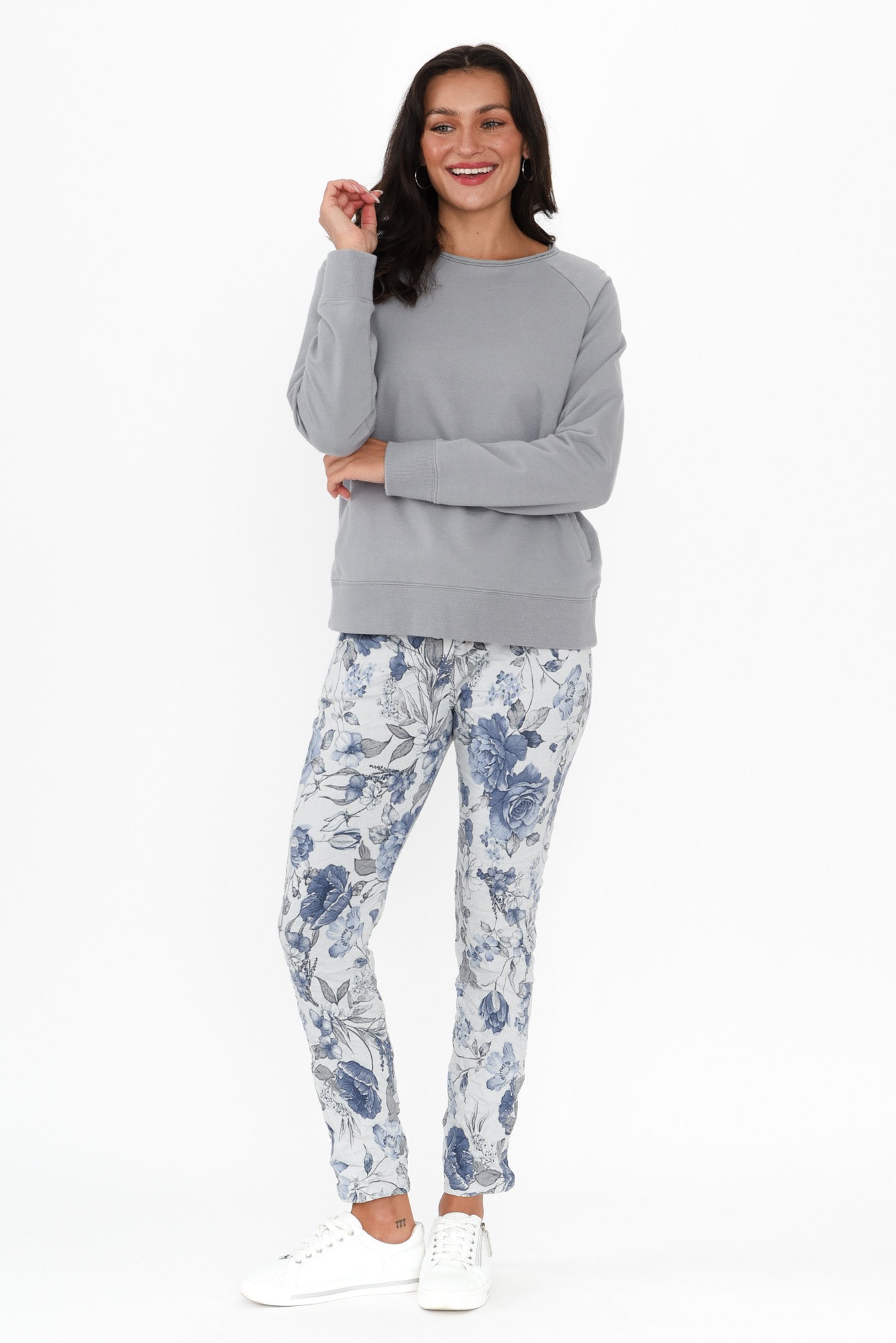 Simpson Blue Floral Stretch Pants - Blue Bungalow NZ