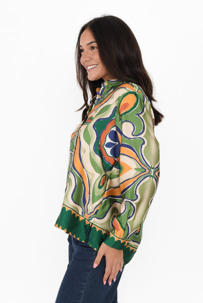 Studio Khaki Abstract Collared Shirt - Blue Bungalow NZ