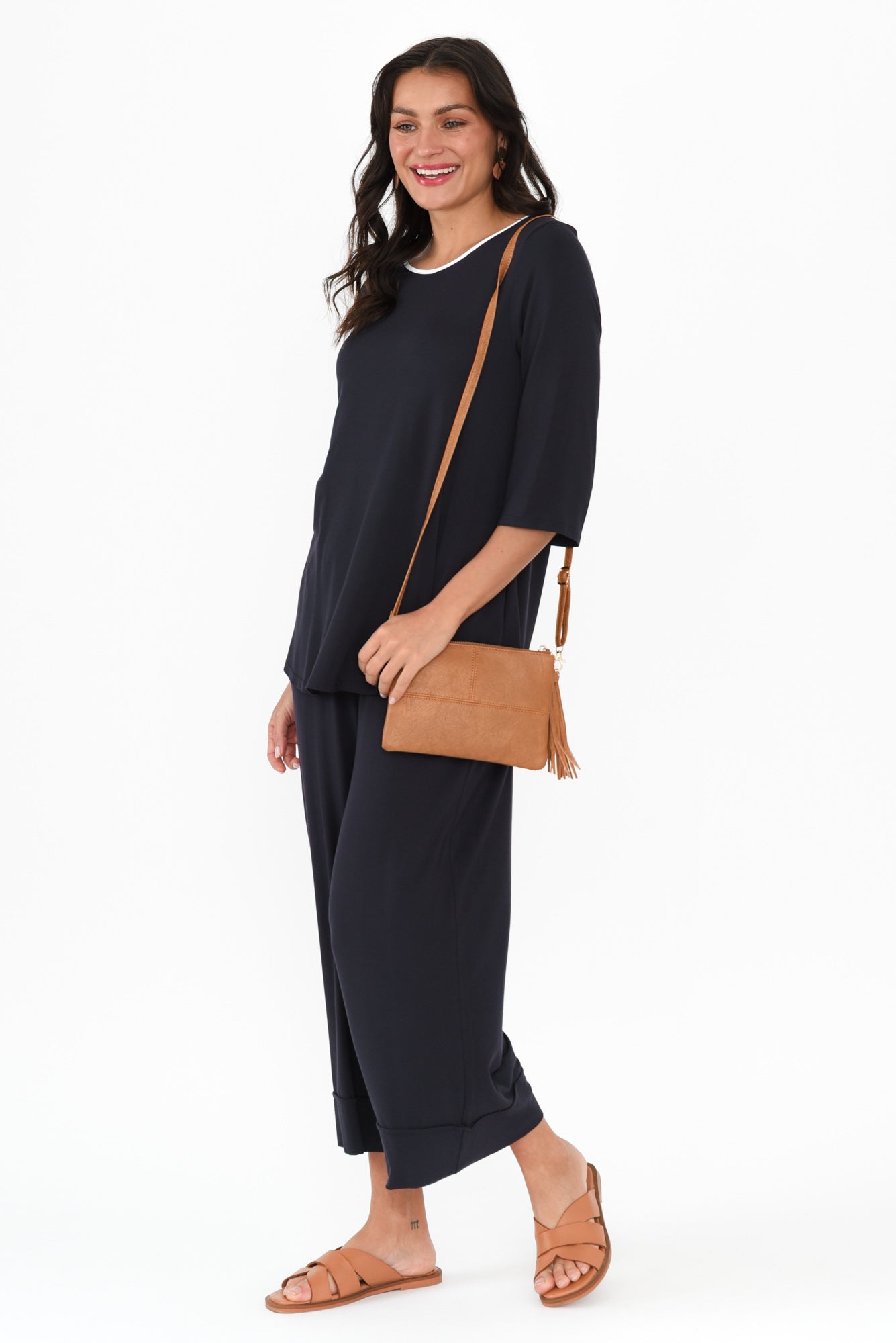 Lena Navy Contrast Micro Modal Resort Pants - Blue Bungalow NZ
