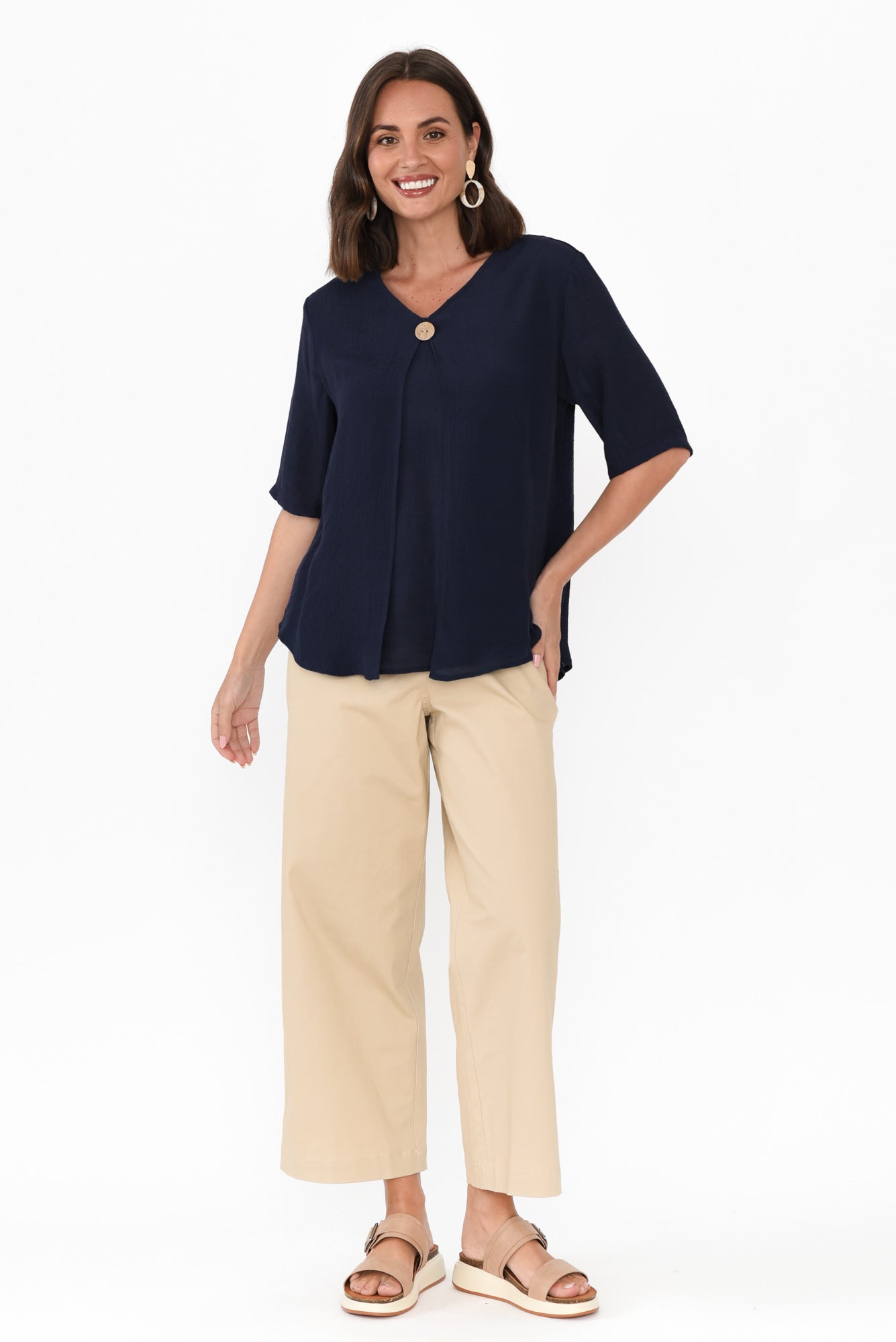 Yasmin Navy Layered Button Top - Blue Bungalow NZ