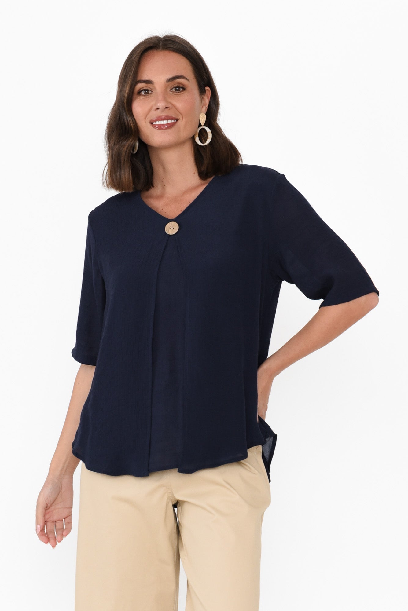 Yasmin Navy Layered Button Top - Blue Bungalow NZ